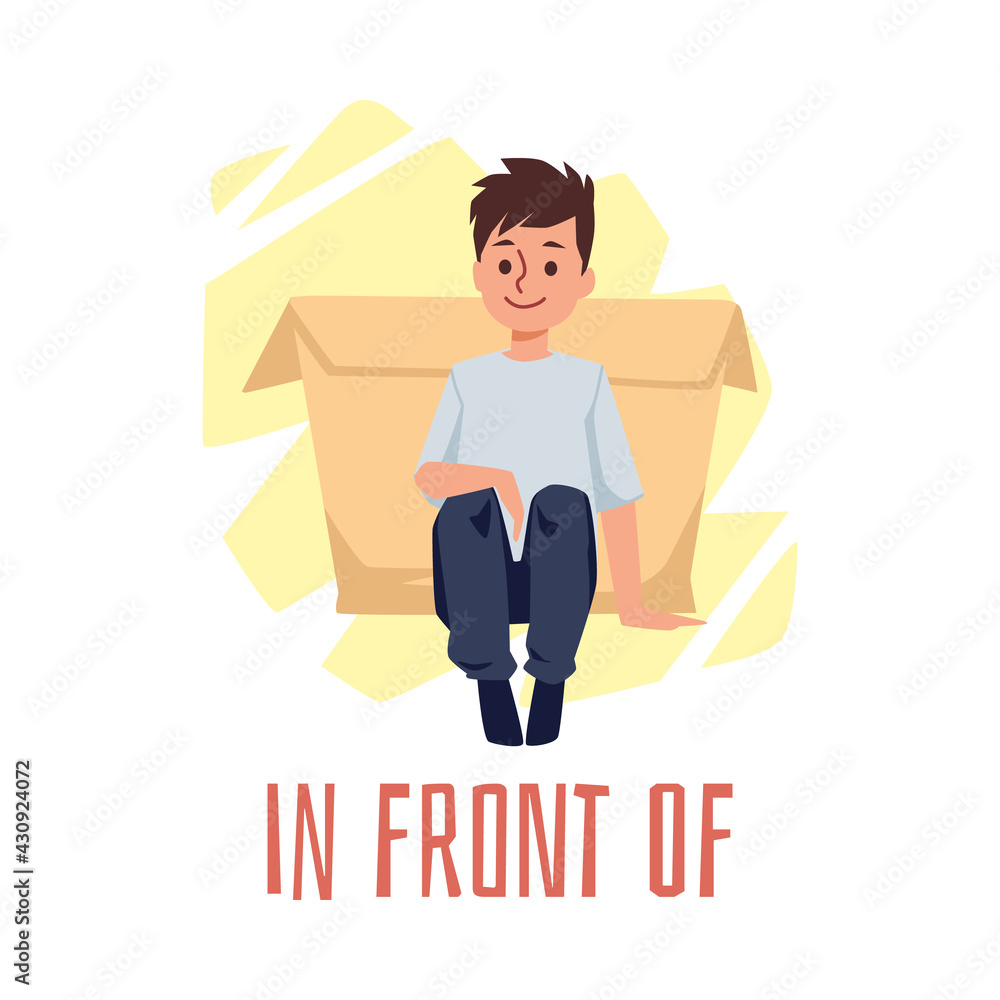Visual of in front of preposition of place, flat vector illustration ...