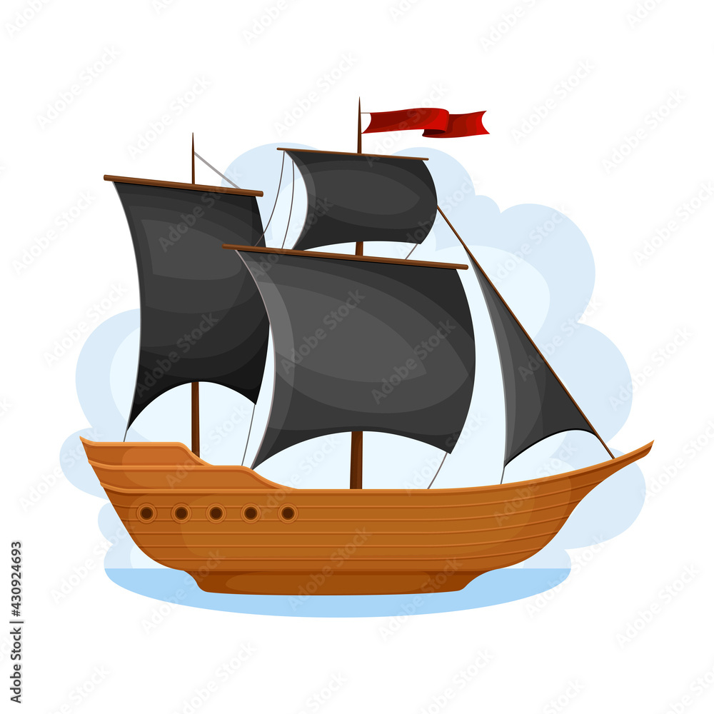Pirate Ship with Black Sails and Square Rigged Mast Navigating Upon ...