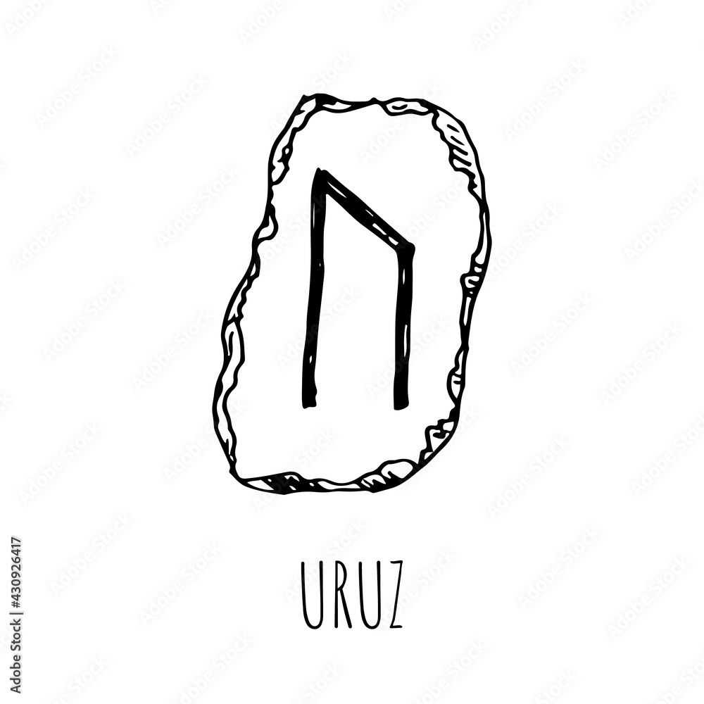 Uruz rune written on a stone. Vector illustration. Isolated on white ...