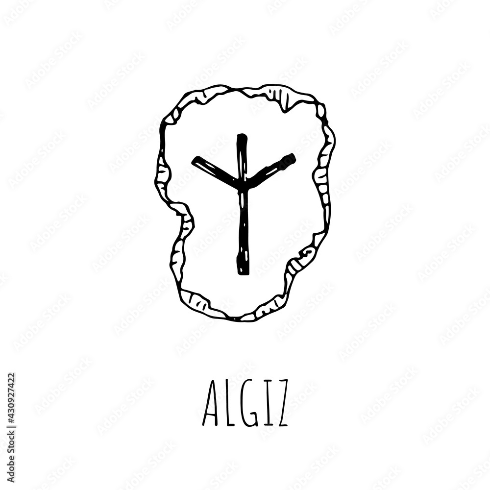 Algiz rune written on a stone. Vector illustration. Isolated on white ...