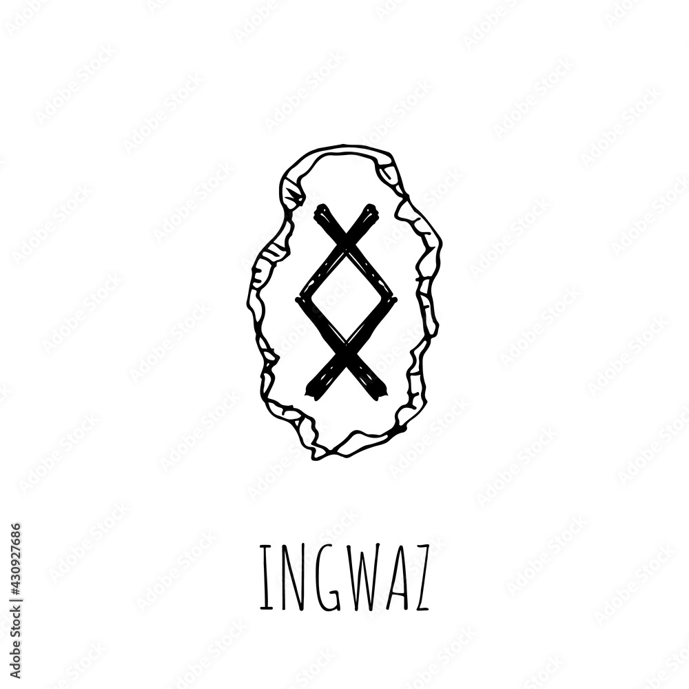 Ingwaz rune written on a stone. Vector illustration. Isolated on white ...