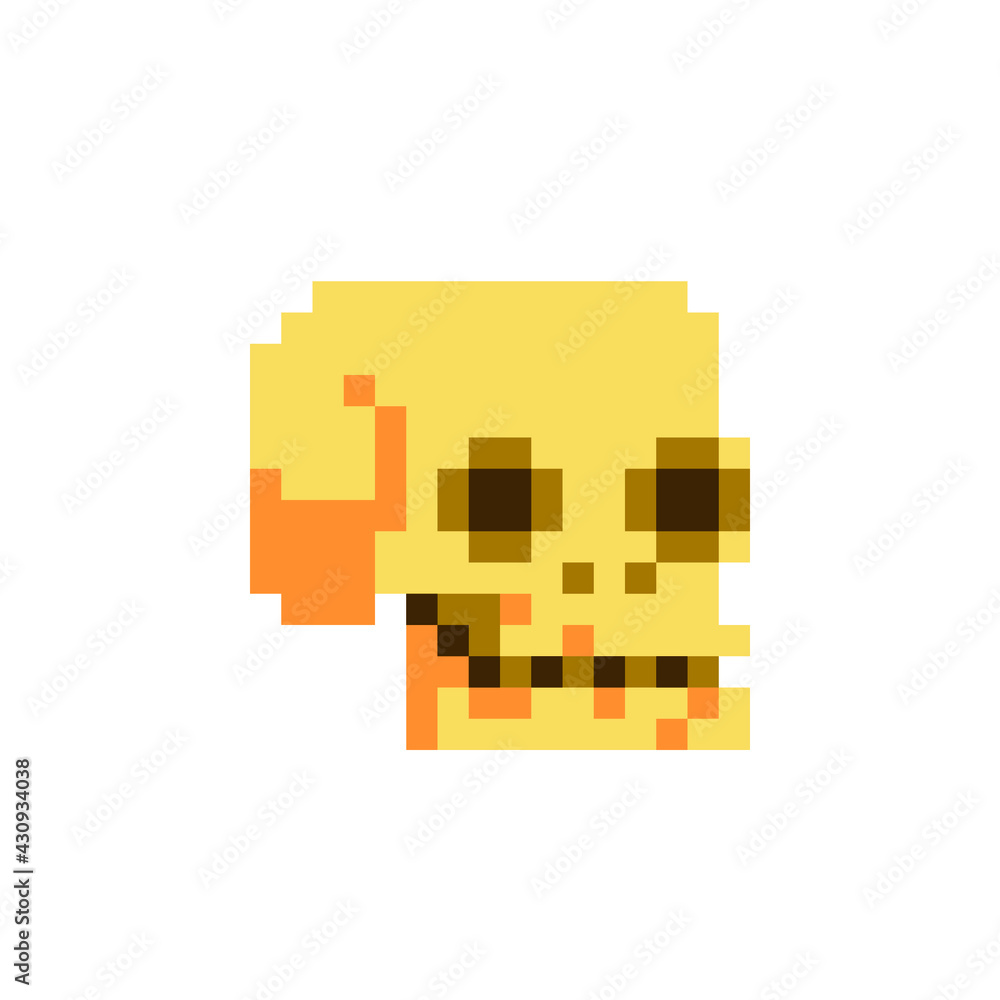 Human skull pixel art icon, isolated on white background vector ...