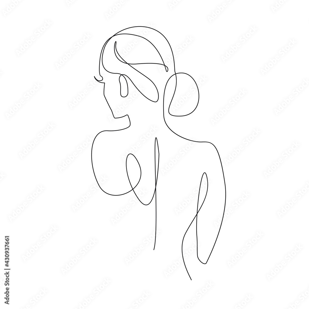 Continuous Line Drawing of Woman Back and Hairstyle, Fashion Minimalist ...