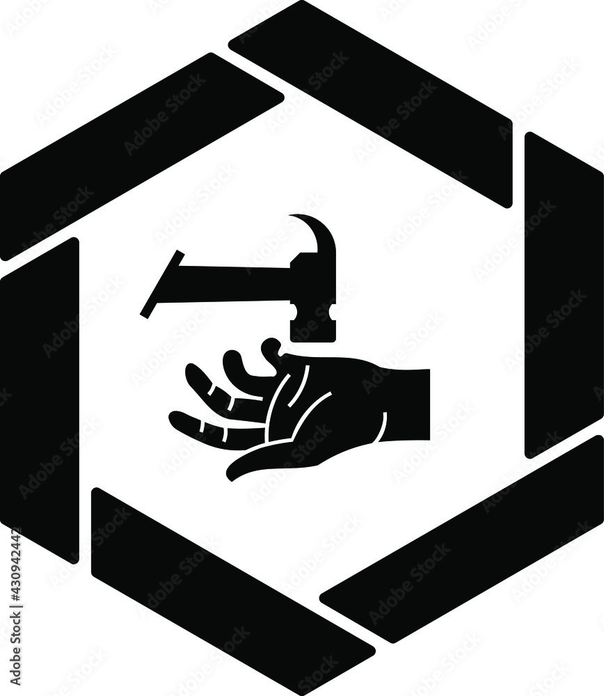 Hand Hazard Concept, Hammer with Hand Vector Icon Design, Black ...