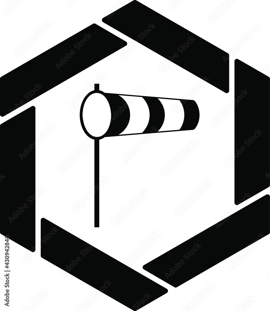 Wind Direction Concept, Windsock Vector Icon Design, Black Hexagonal ...