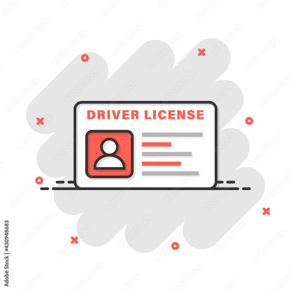 Driver license icon in comic style. Id card cartoon vector illustration ...