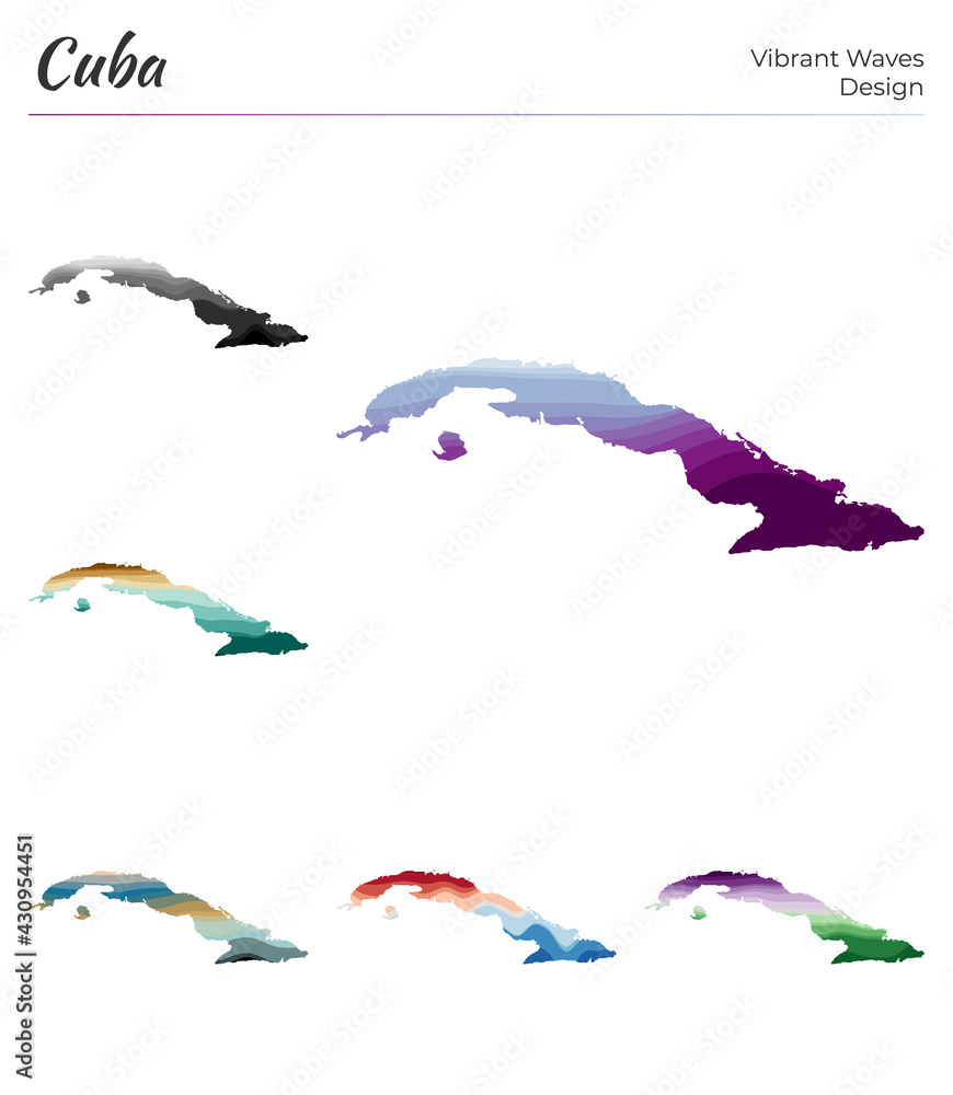 Set of vector maps of Cuba. Vibrant waves design. Bright map of country ...