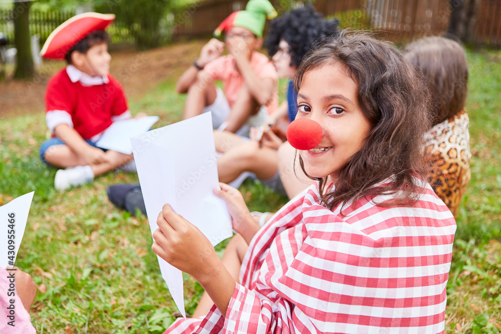 Children in funny disguise practice for the performance Stock Photo ...