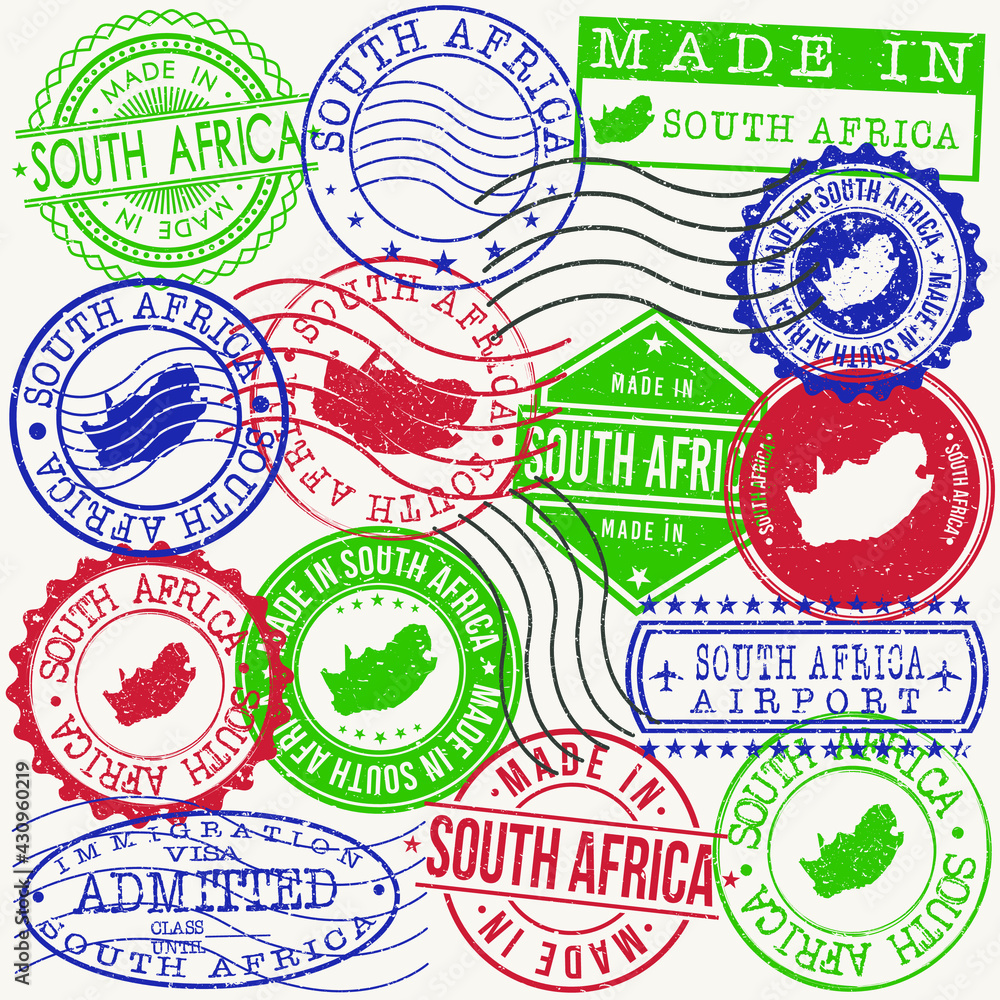 South Africa Set of Stamps. Travel Passport Stamps. Made In Product ...