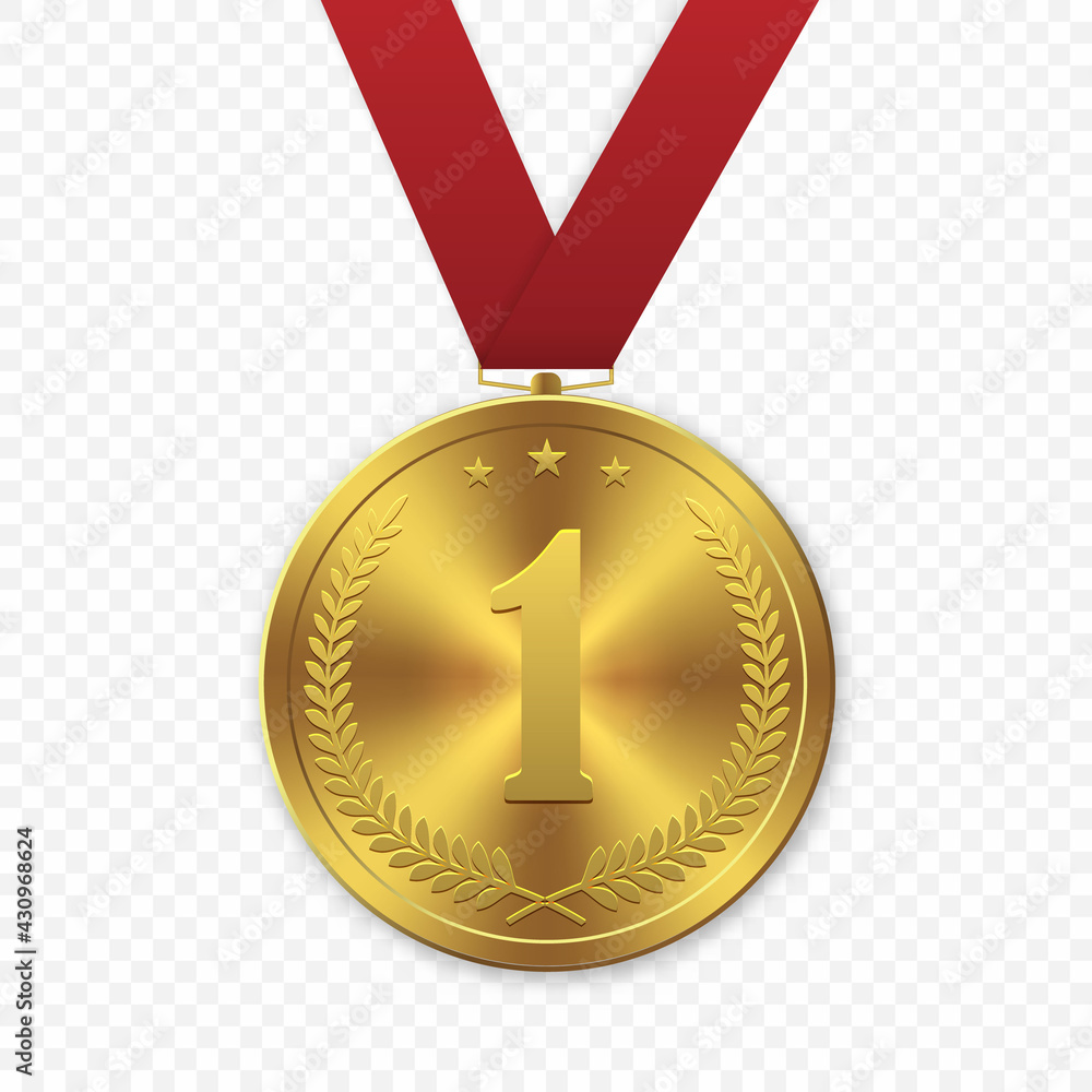 Vector 3d Realistic Gold medal, First place award Stock Vector | Adobe ...