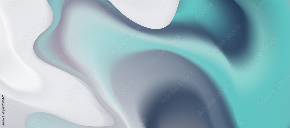 Abstract liquid background design, grey and sea green paint color flow ...