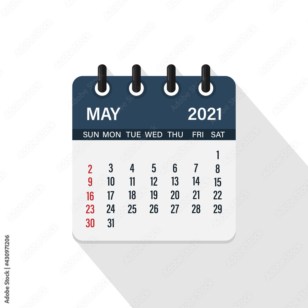 May 2021 calendar, calendar icon with shadow. Day month Year. Flat ...