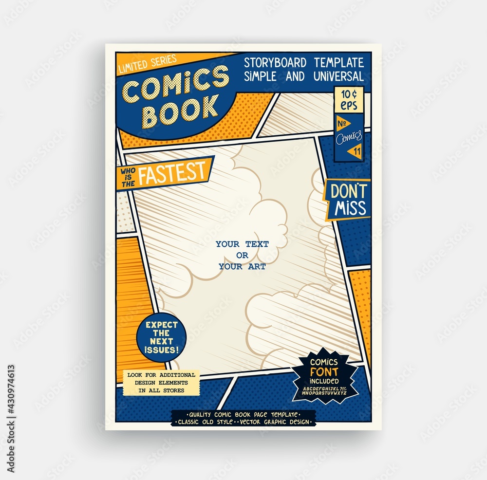 Comic book page template. Classic storyboard artwork. Comics magazine ...