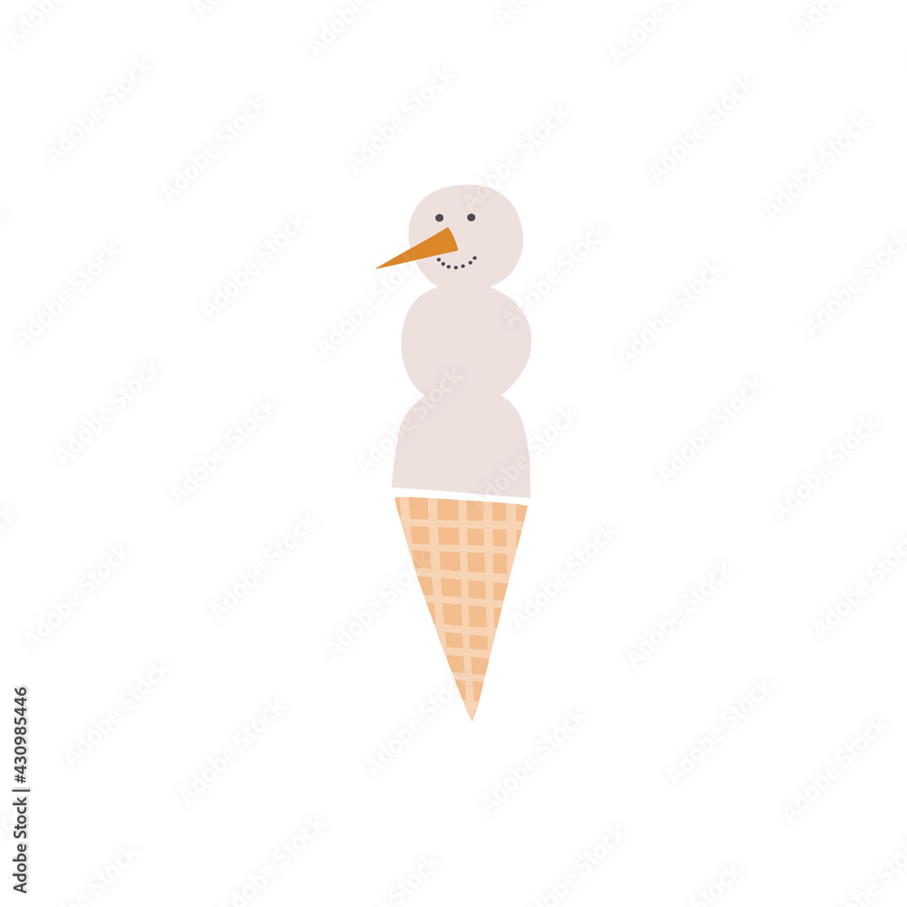 Snowman ice cream cone vector illustration isolated on white. Yummy ...