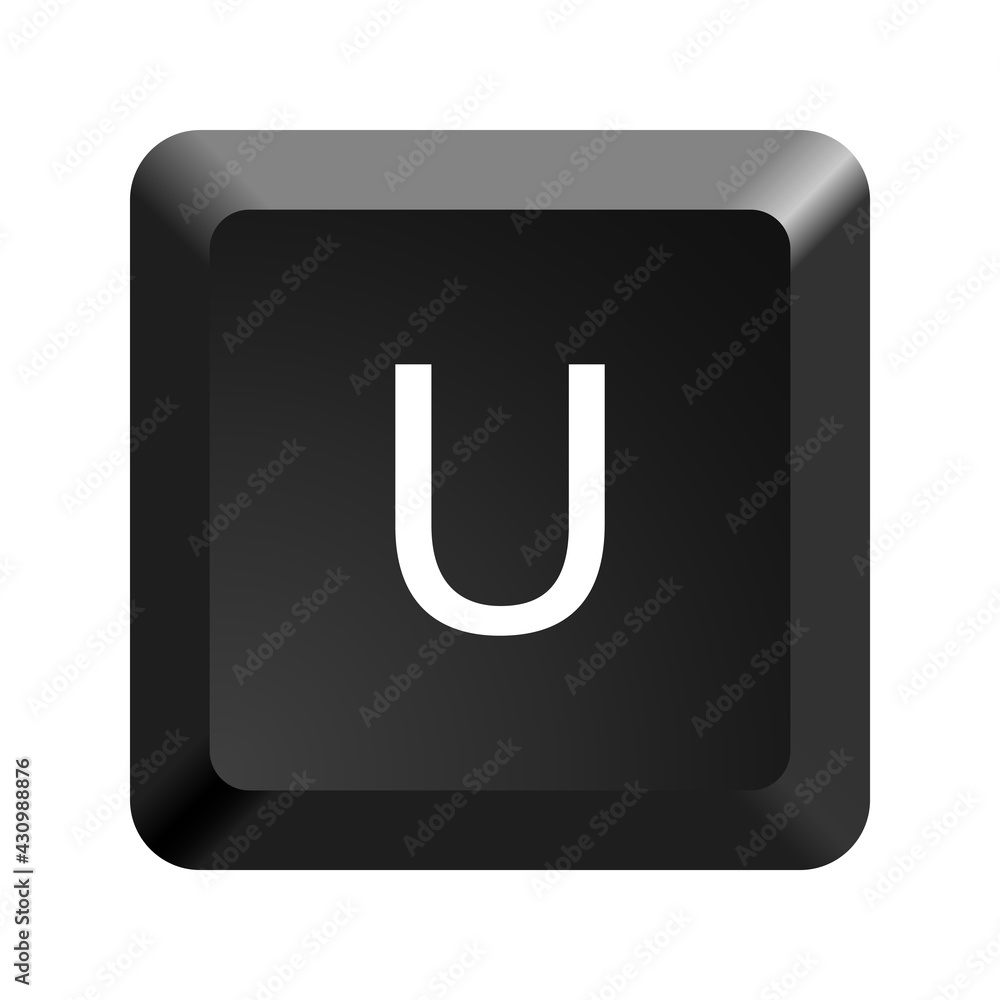 Black computer keyboard key Letter U. Button icon vector illustration ...