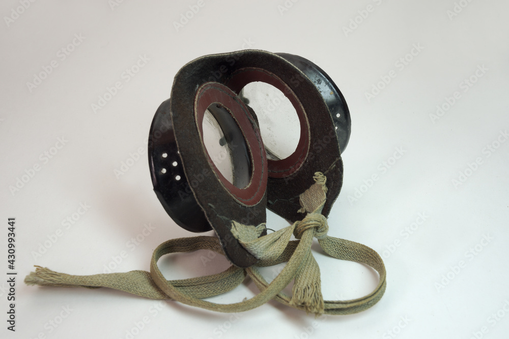 vintage leather safety glasses with ropes for tying at back of the head ...