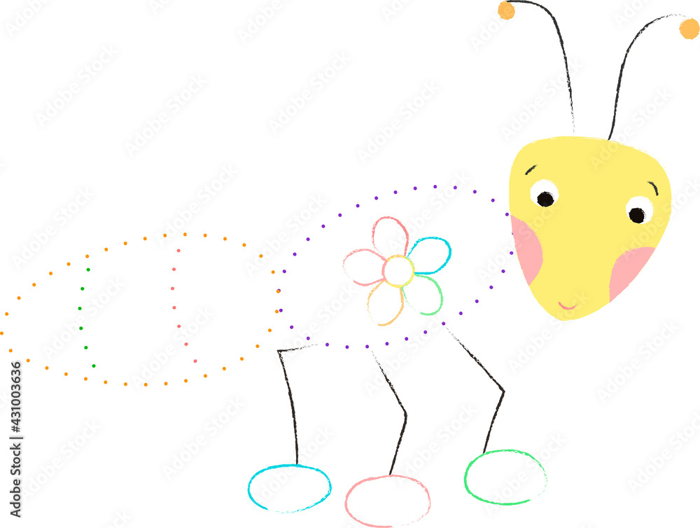 Coloring book with a picture of a cute cartoon ant in color for ...