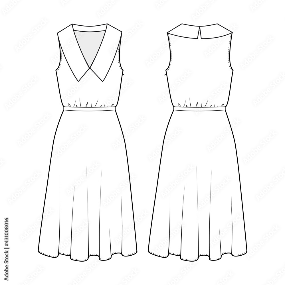 Fashion technical drawing of sleeveless dress with collar Stock Vector ...
