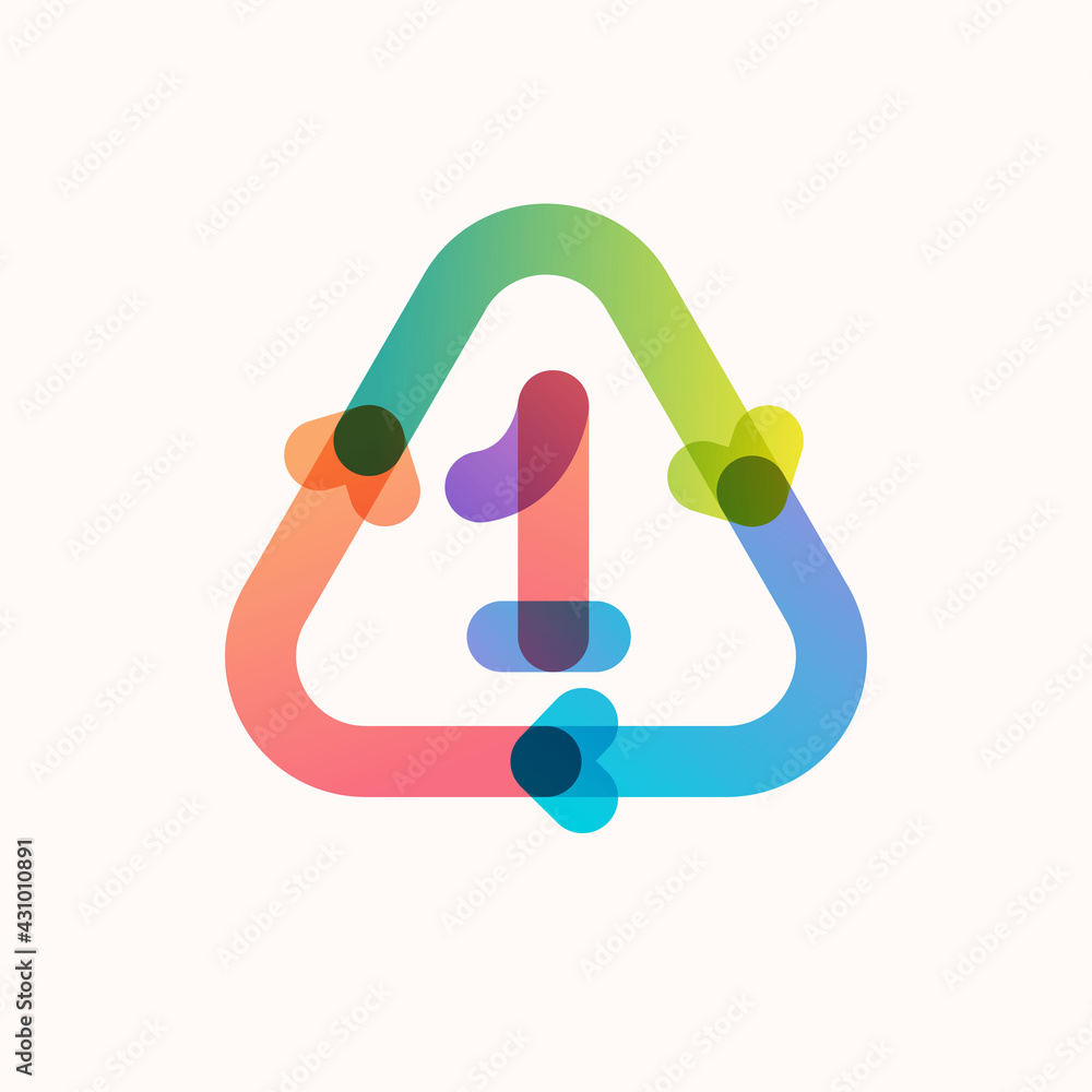 Number one logo inside triangular shaped recycling symbol with arrows ...