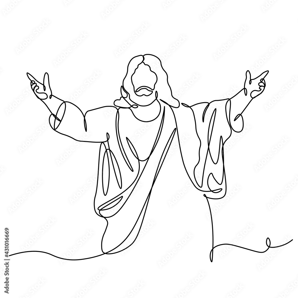 One continuous single drawn line art doodle spirituality Jesus Christ ...