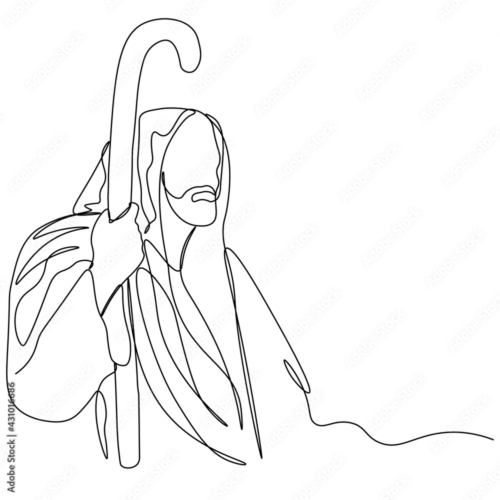 One continuous one drawn line art doodle of a spiritual Jesus Christ in ...