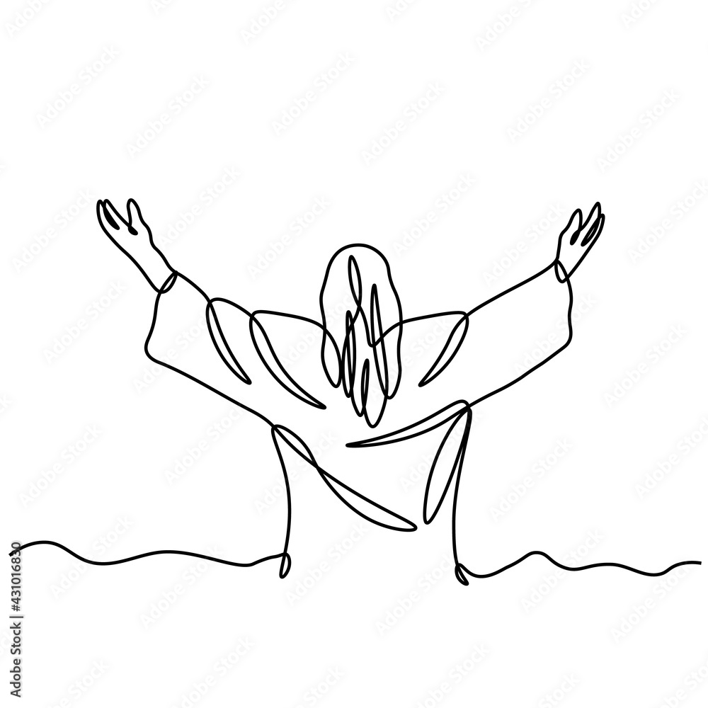 One continuous single drawn line art doodle spirituality Jesus Christ ...