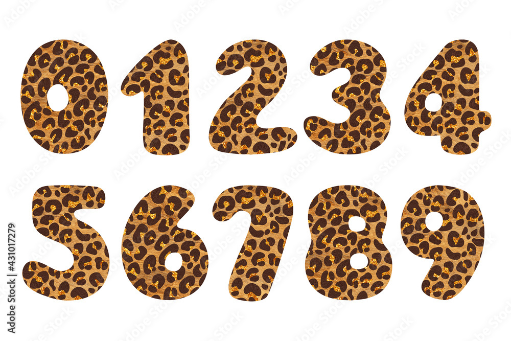 Bold numbers from 1 to 0 with furry safari texture. Clip art set on ...