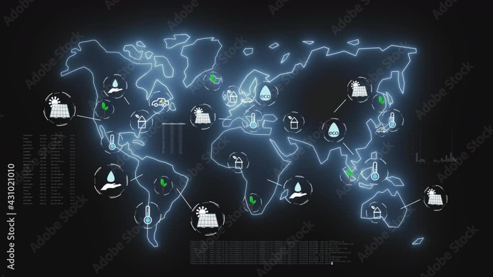 Digital glowing world map with overview of nature conservation projects ...