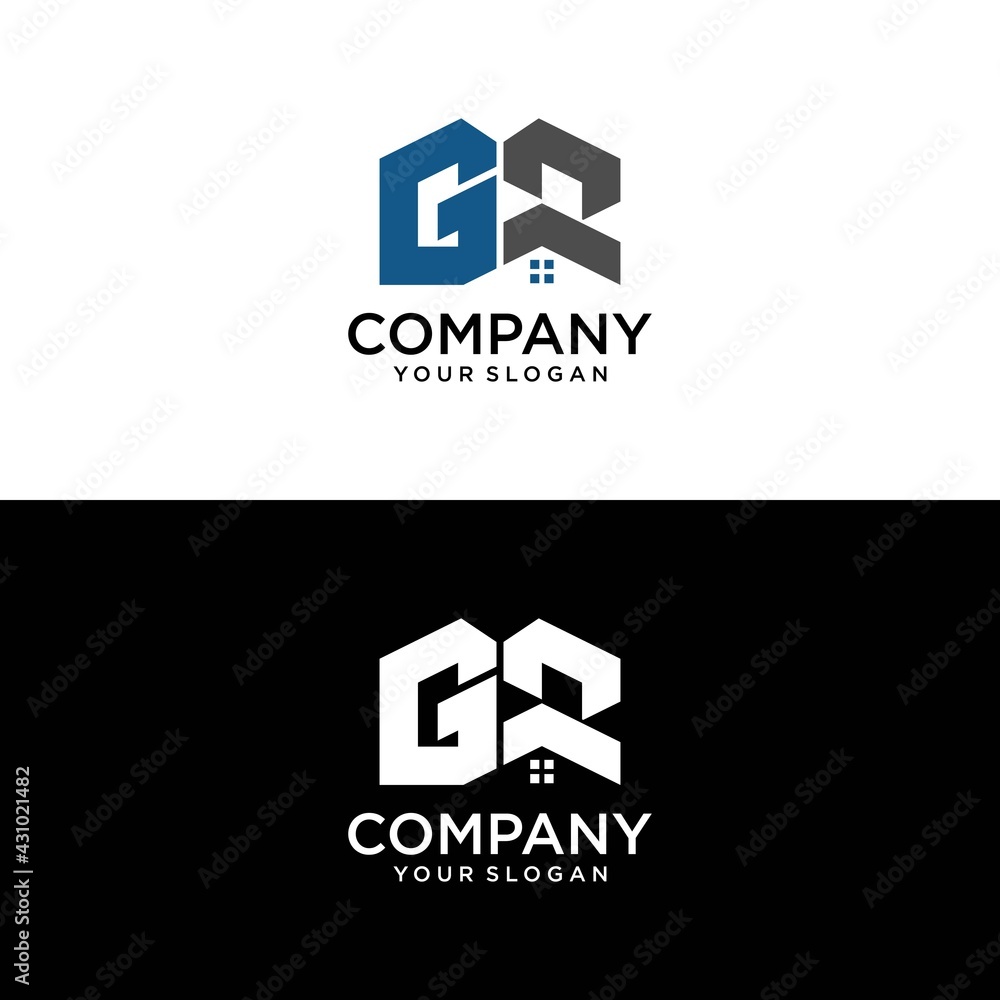 Creative modern style house with G,R sign logo design template. initial ...