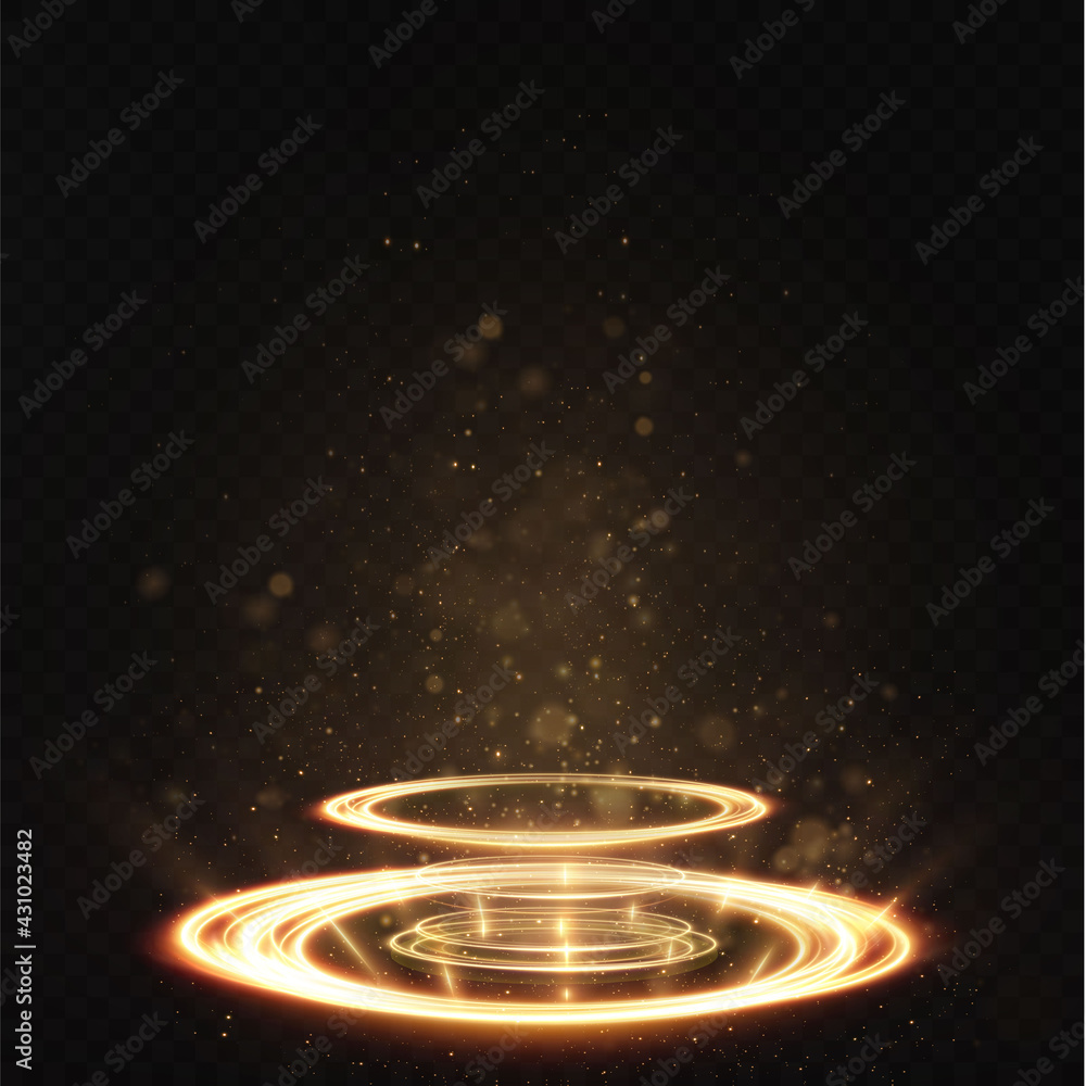 Portal set light effect hologram. Magic circle teleport podium. Sky-fi ...