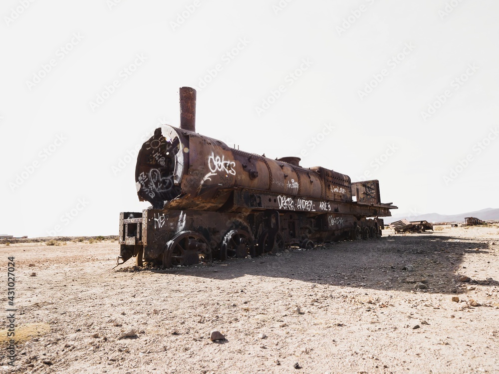 Old historic abandoned train engine locomotive ruins at Cementerio de ...