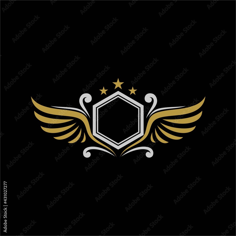 wing hexagon logo, wing and hexagon, combination logo with black ...