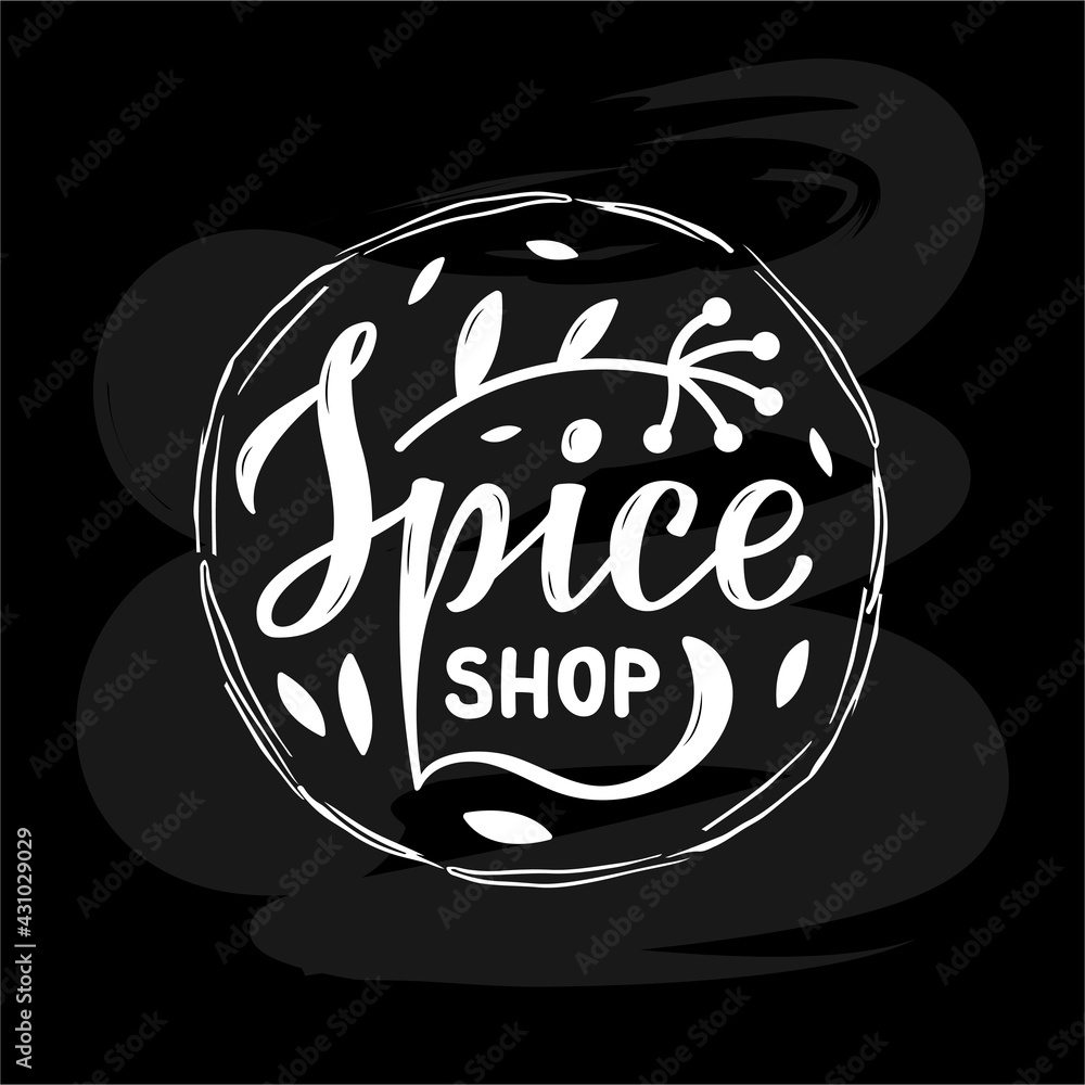 Vector illustration of spice shop lettering for banner, advertisement ...