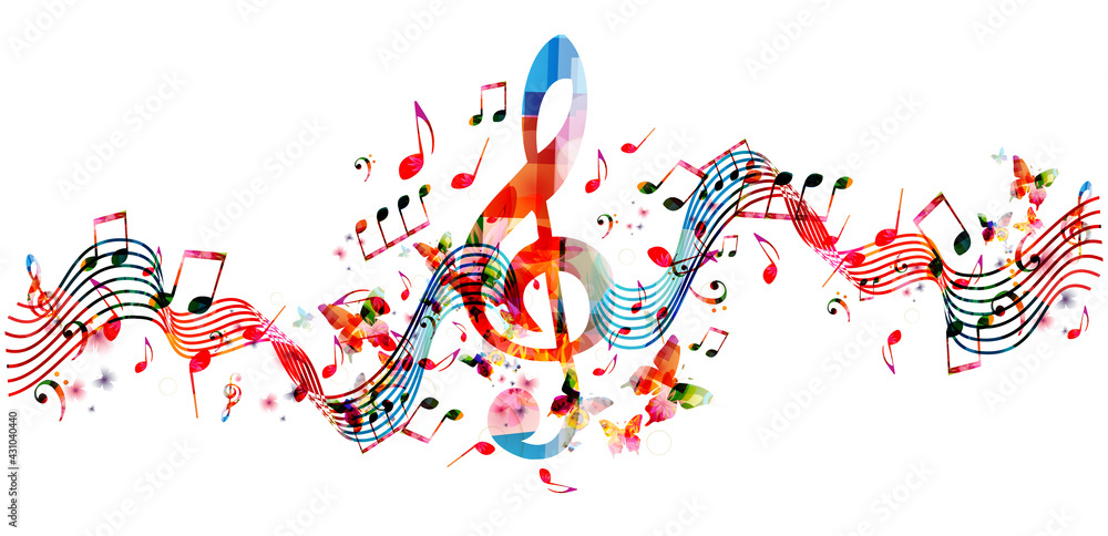 Colorful musical promotional poster with musical notes isolated vector ...
