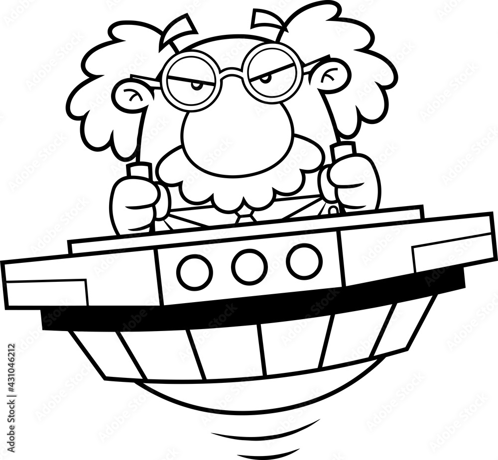 Outlined Funny Science Professor Cartoon Character Flying With A ...