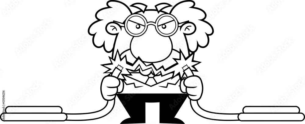 Outlined Crazy Science Professor Cartoon Character Holding Electric ...