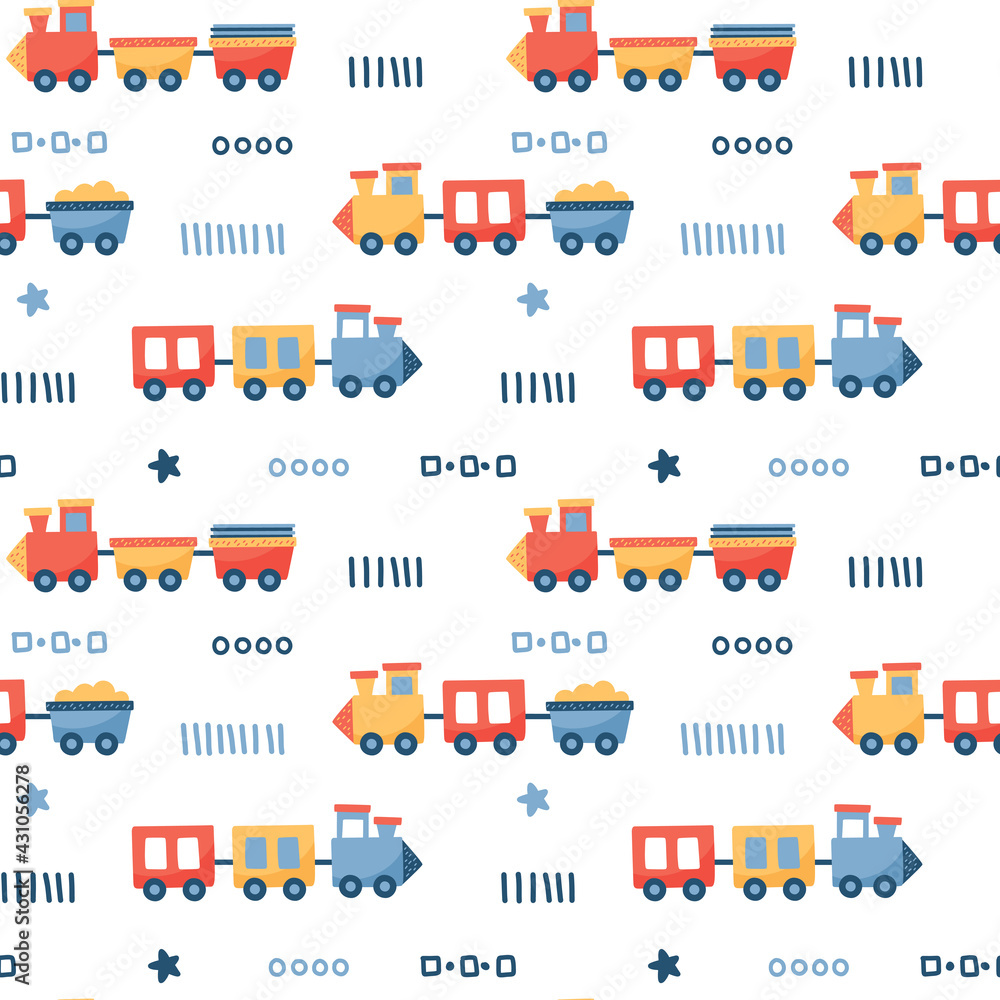 Seamless vector children pattern with cute cartoon transport vehicles ...