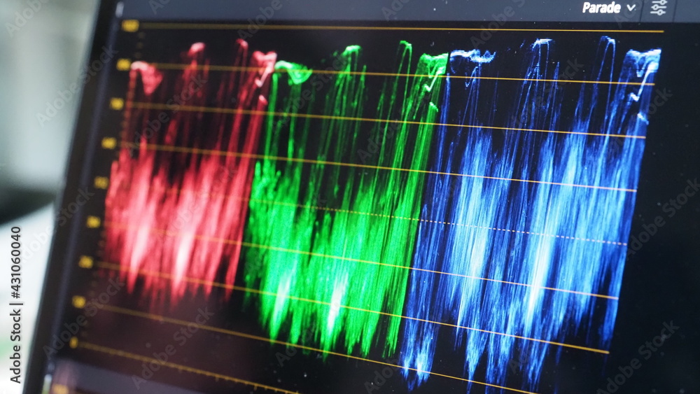 Color grading indicator graph on screen. RGB colour correction graphic ...