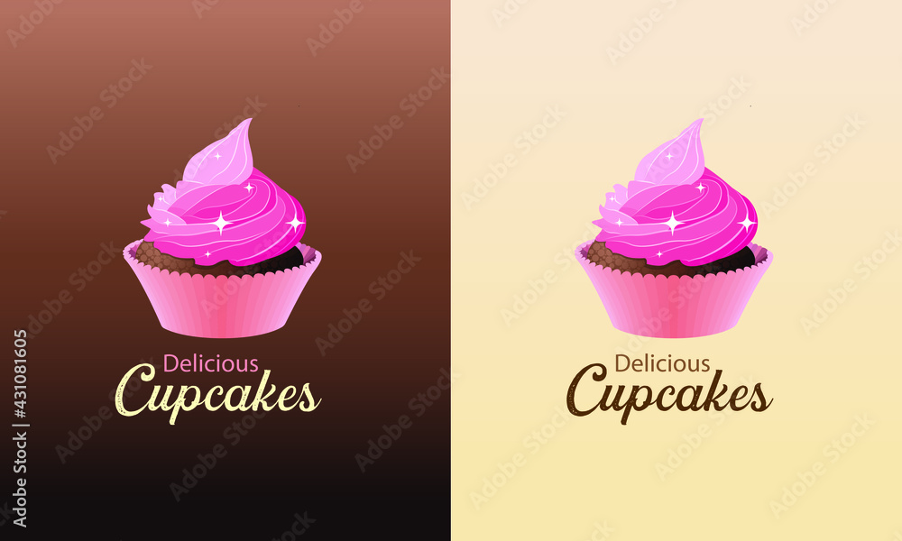 cupcake vector illustration with shining stars on different gradient ...
