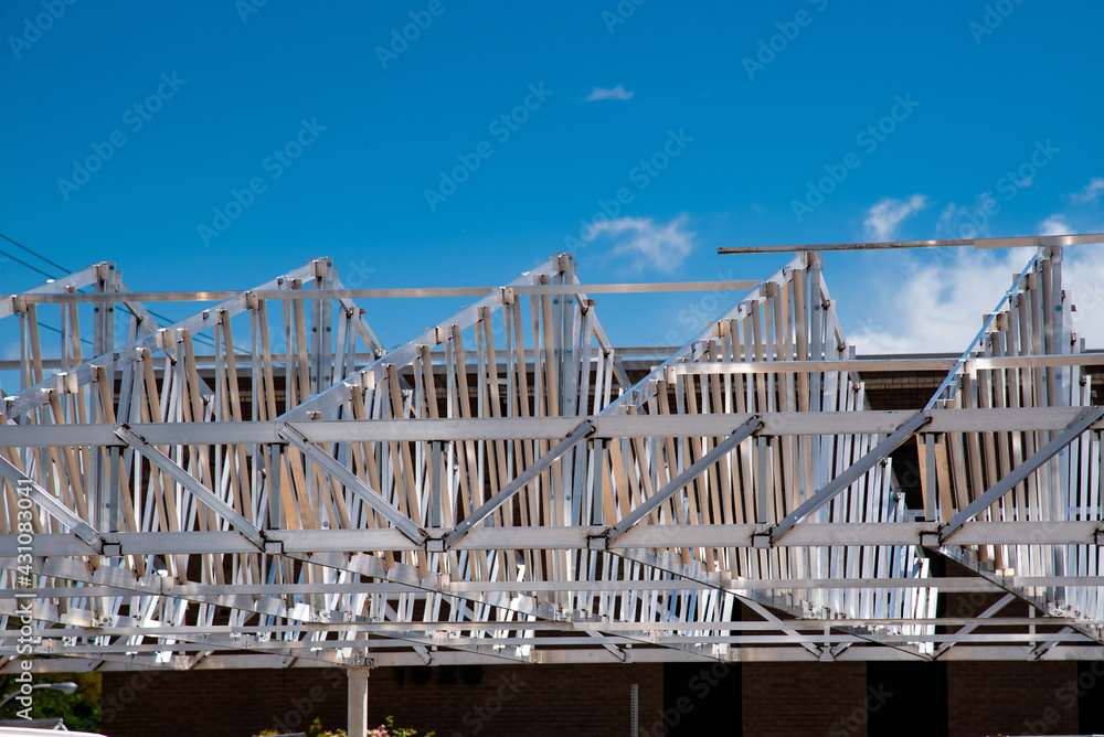 installation of iron rafters trusssteel unfinished plank Stock Photo ...