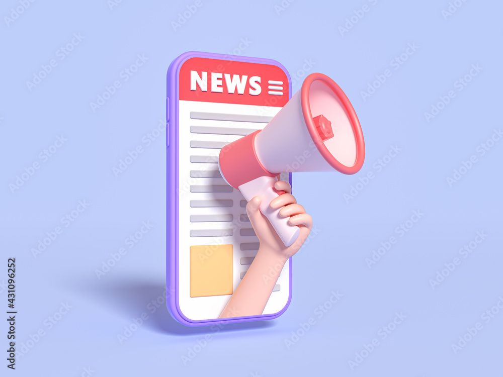 News information alert from hand with мan megaphone or loudspeaker on a ...