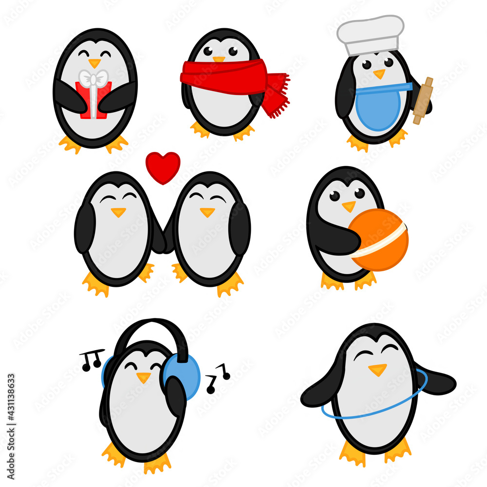 Collection of clip art cute penguins. Set of illustrations of penguins ...