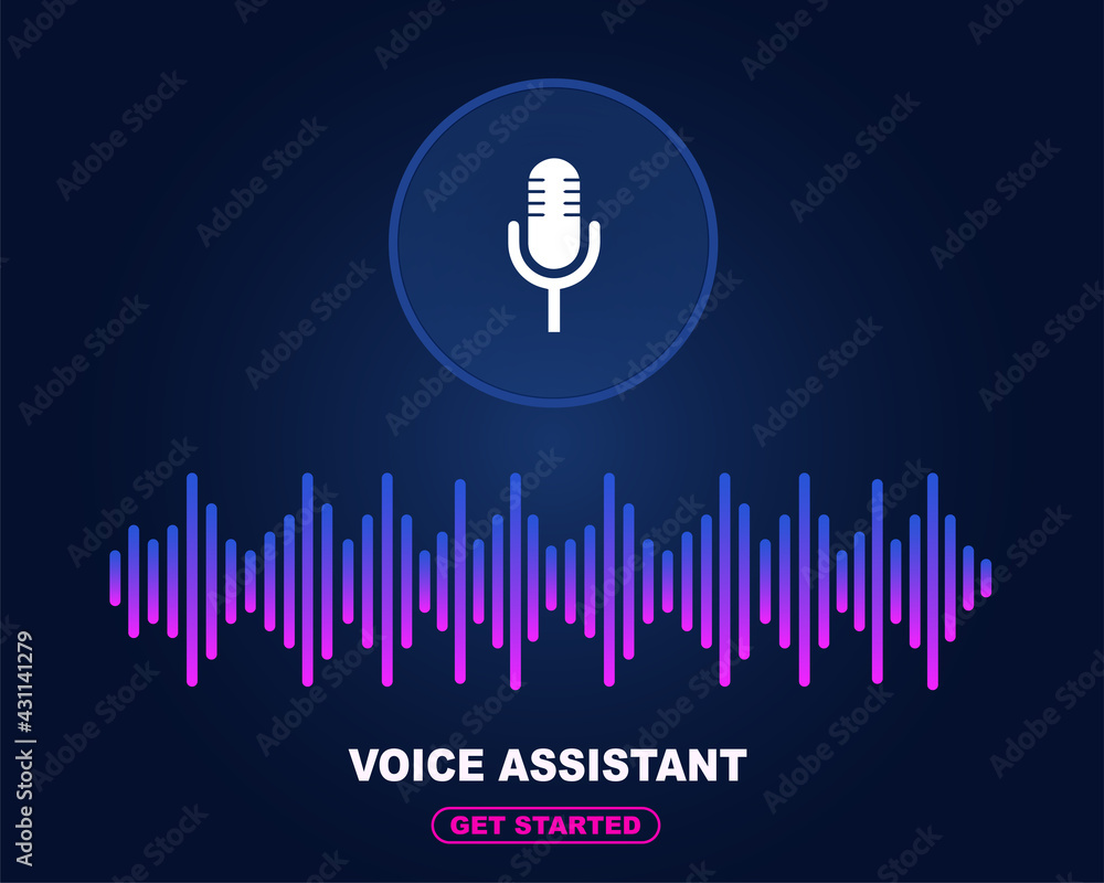 Voice assistant concept. Vector sound wave. Microphone voice control technology, voice and sound ...