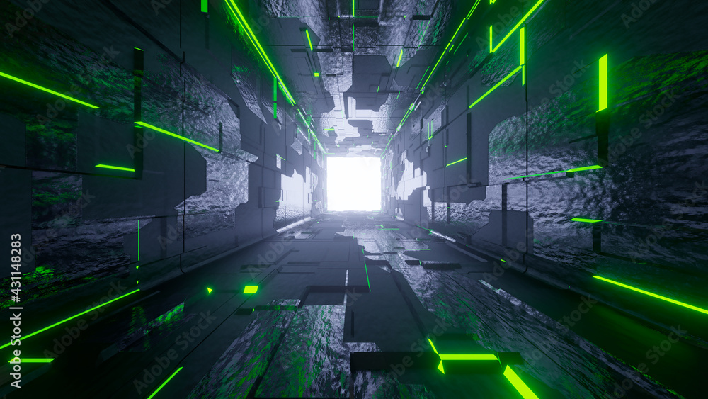tunnel, perspective, sci-fi corridor, cyberspace, city, bridge, 3d ...