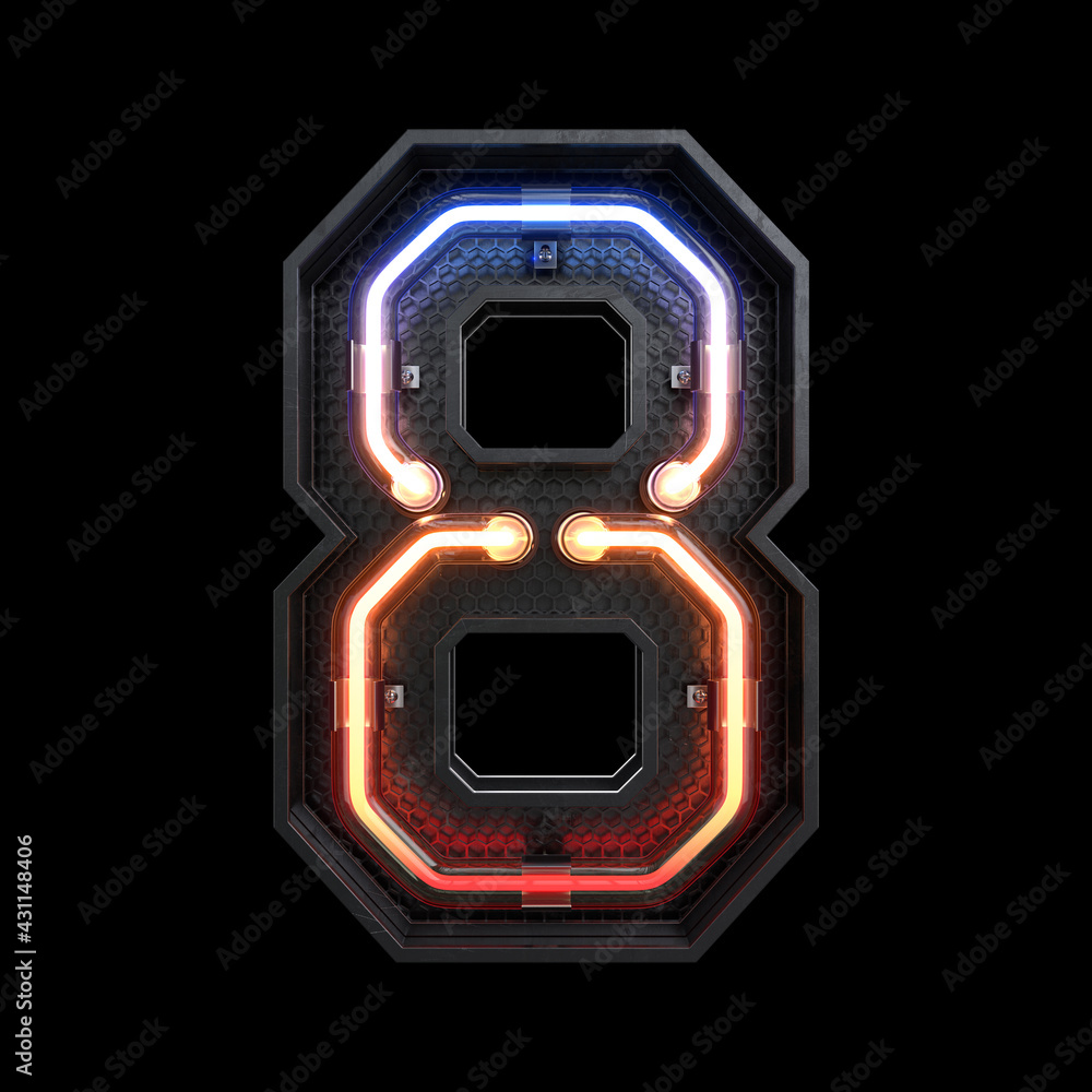 Number 8, Alphabet made from Neon Light with clipping path Stock ...