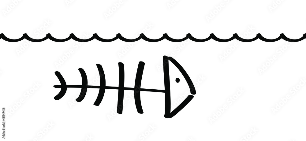 Cartoon fishbone print. Flat vector sea, ocean or water animal sign ...