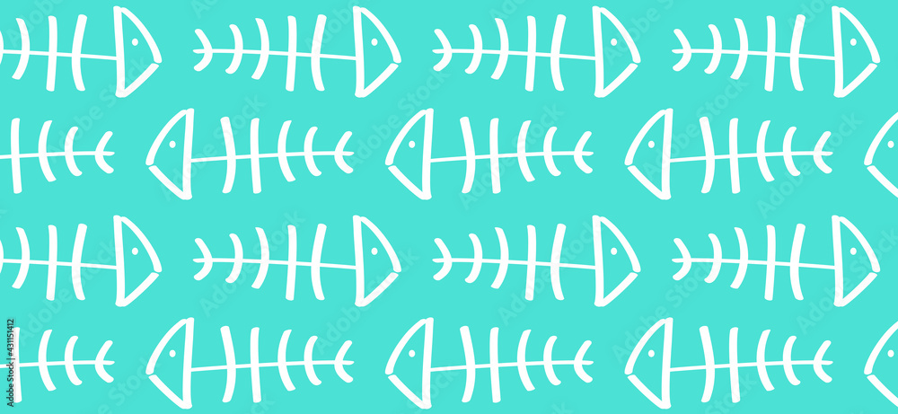Cartoon fishbone print. Flat vector sea, ocean or water animal sign ...
