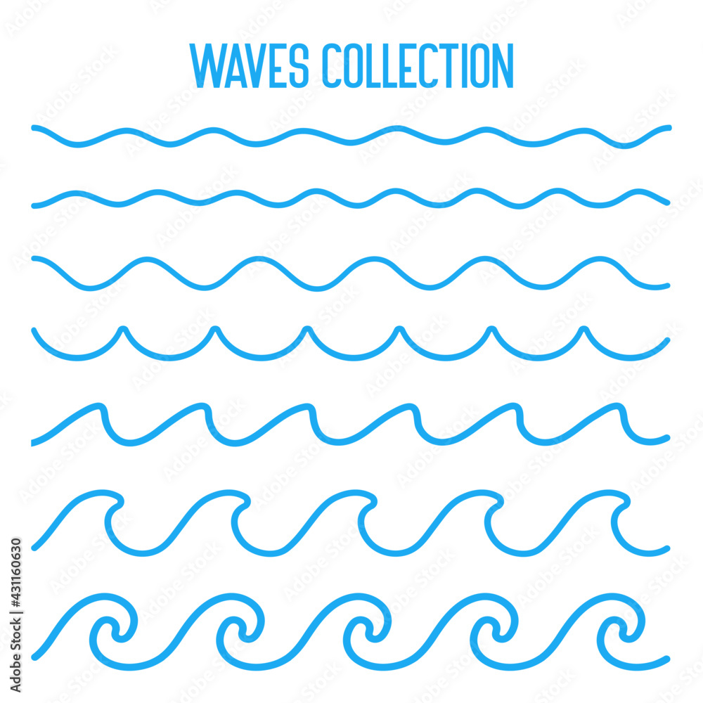 Water wave vector. Waves swaying in lakes and oceans Isolated on white ...