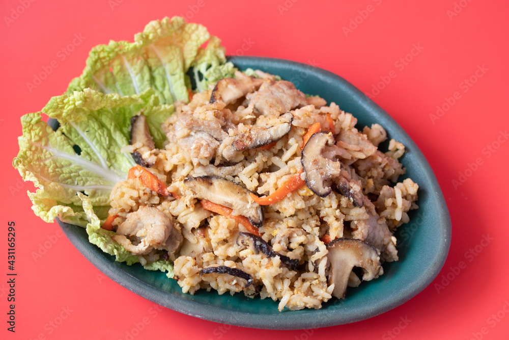 Shiitake Mushroom Fried Rice with Pork and Egg Stock Photo | Adobe Stock