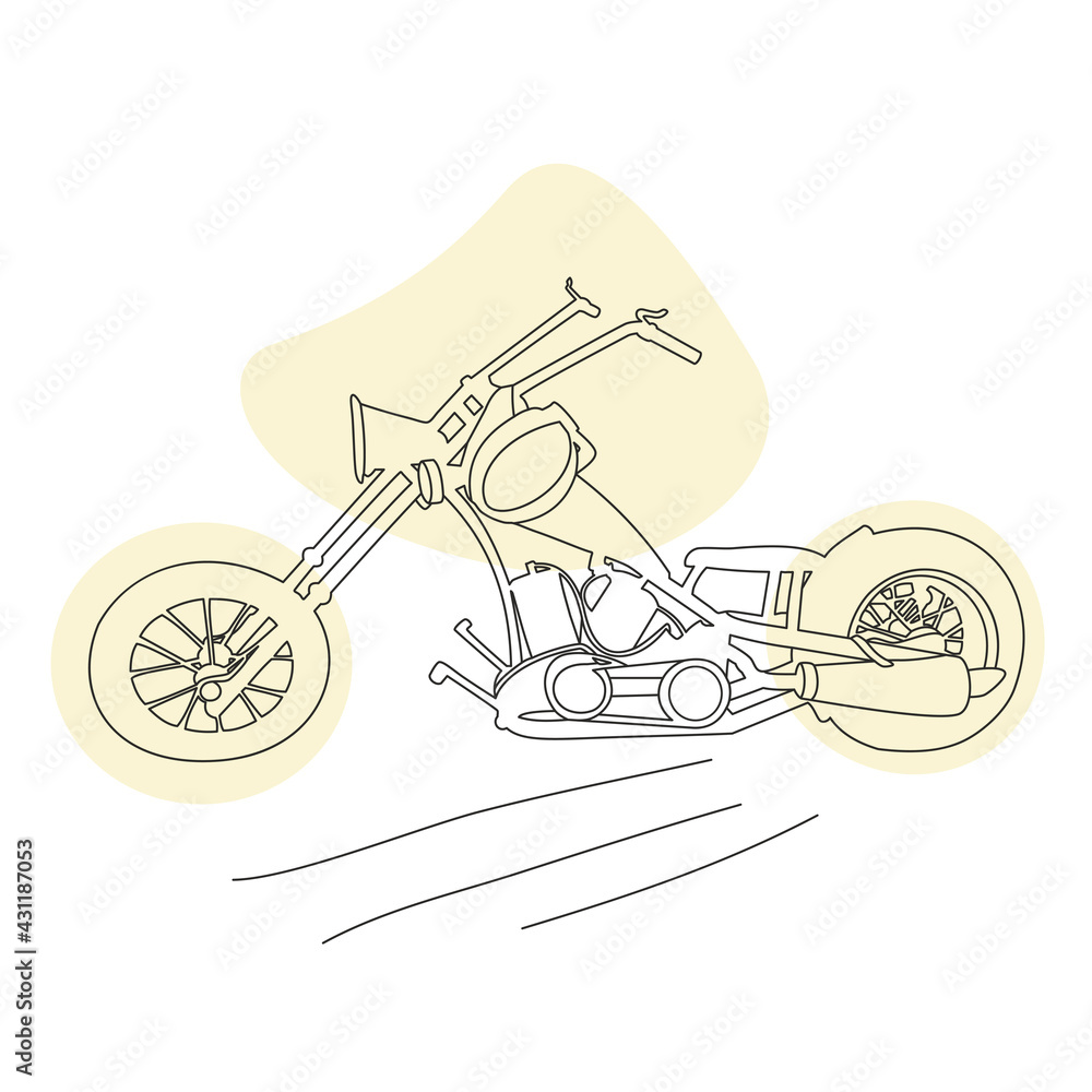 Vintage motorcycle, two-wheeled motorbike. Hand-drawn monochrome vector ...